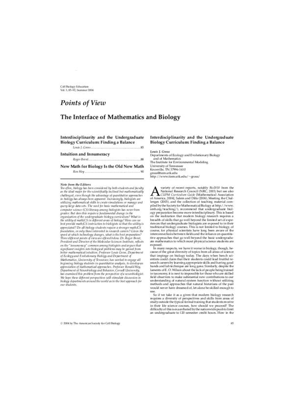 (PDF) New math for biology is the old new math | Ron Hoy - Academia.edu