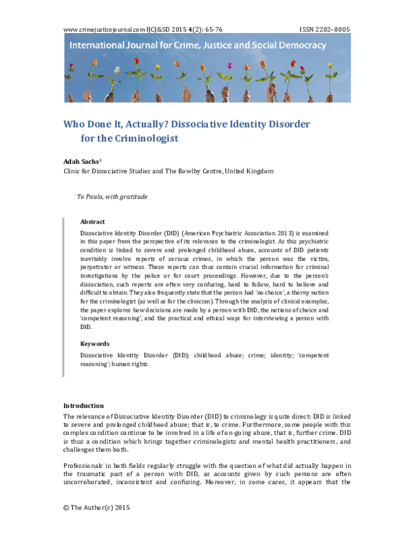 (PDF) Who Done It, Actually? Dissociative Identity Disorder for the ...