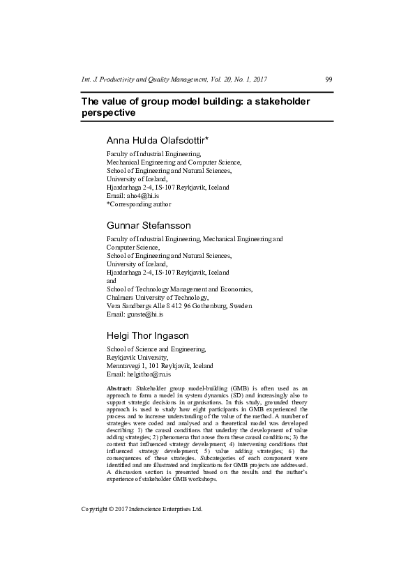 (PDF) The value of group model building: a stakeholder perspective