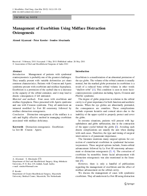 (PDF) Management of Exorbitism Using Midface Distraction Osteogenesis