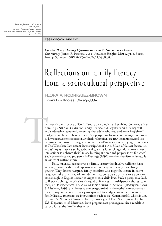 (PDF) Reflections on family literacy from a sociocultural perspective