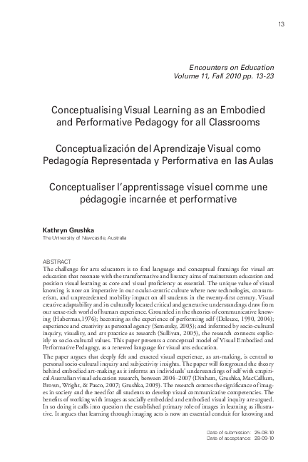 (PDF) Conceptualising Visual Learning as an Embodied and Performative ...