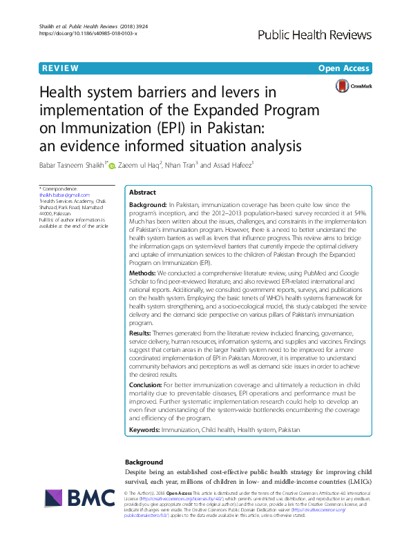 (PDF) Health system barriers and levers in implementation of the ...