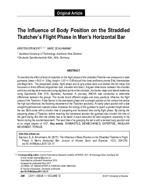 (PDF) The Influence of Body Position on the Straddled Tkatchev’s Flight ...