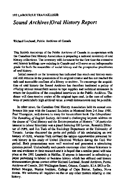 (PDF) Sound Archives/Oral History Report