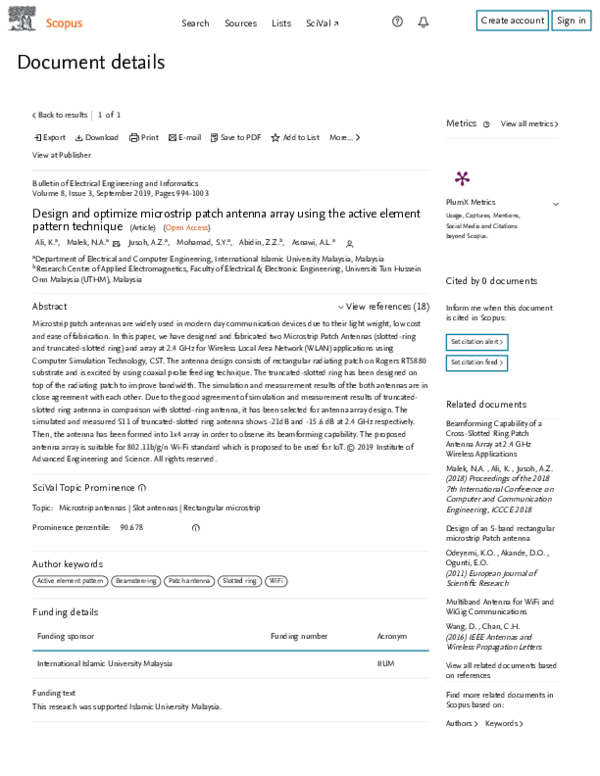 Pdf Design And Optimize Microstrip Patch Antenna Array Using The Active Element Pattern Technique 