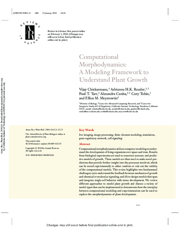 (PDF) Computational Morphodynamics: A Modeling Framework to Understand Plant Growth