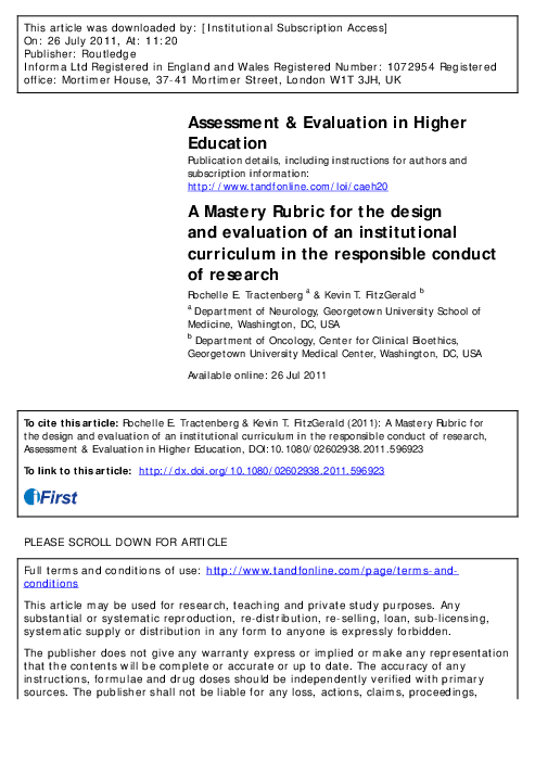 (PDF) A Mastery Rubric for the design and evaluation of an ...