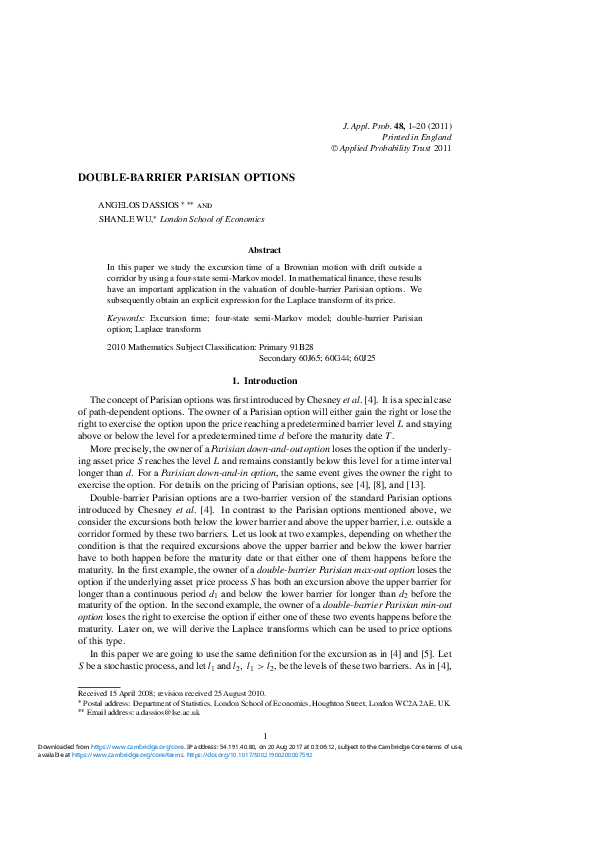 (PDF) Double-barrier Parisian options
