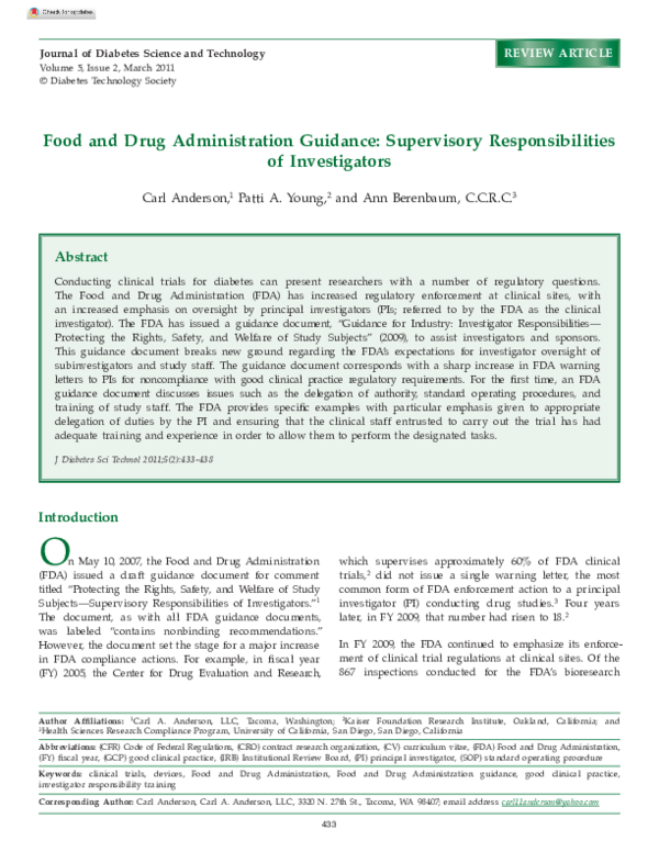 (PDF) Food and Drug Administration guidance: supervisory ...