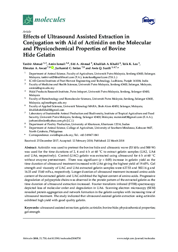 (PDF) Effects of Ultrasound Assisted Extraction in Conjugation with Aid of Actinidin on the ...