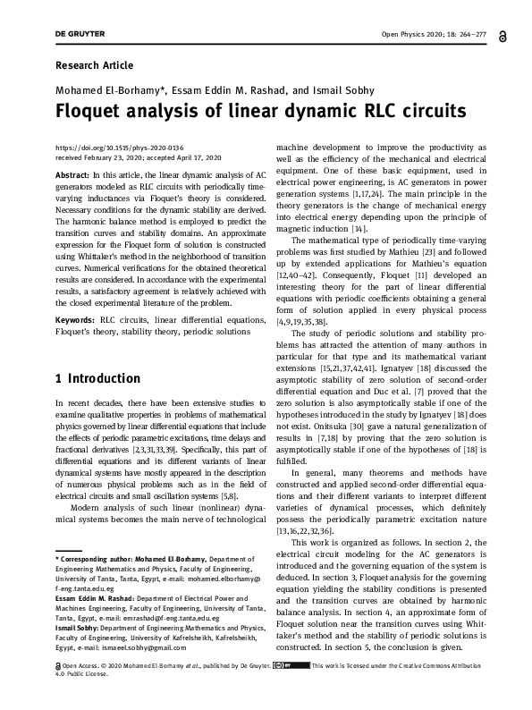 (PDF) Floquet analysis of linear dynamic RLC circuits