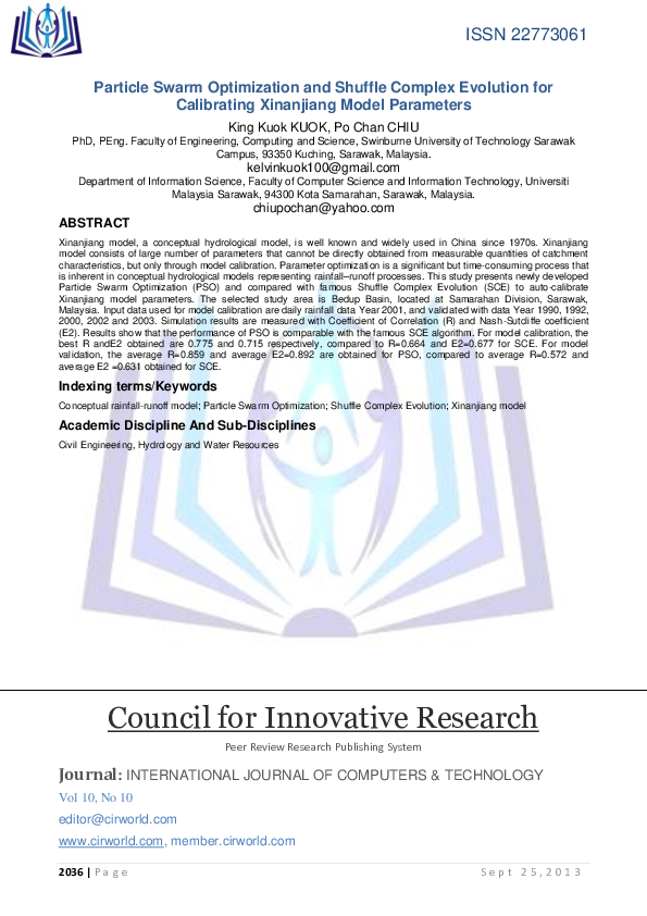 (PDF) Particle Swarm Optimization and Shuffle Complex Evolution for Calibrating Xinanjiang Model ...