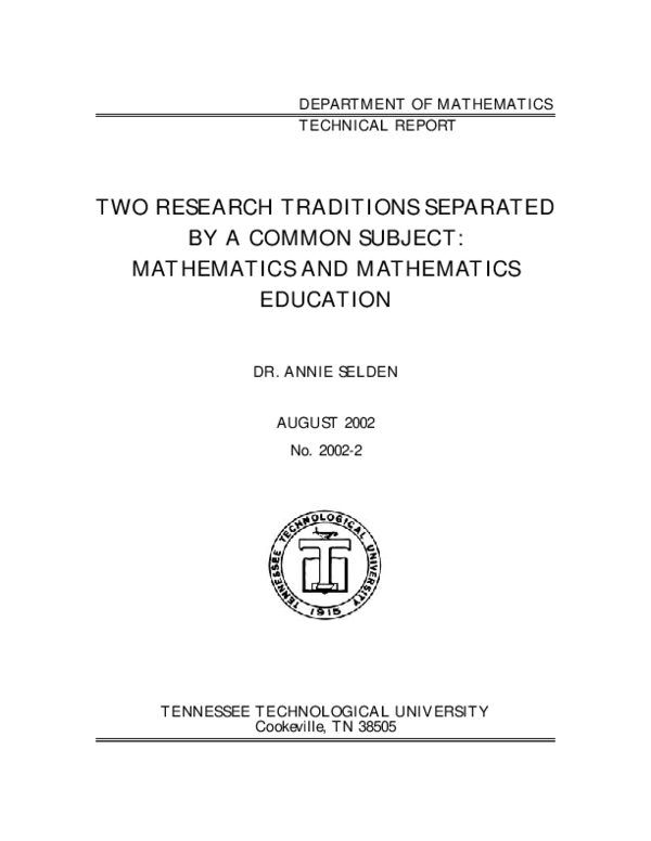(PDF) Technical Report: Two Research Traditions Separated by a Common ...