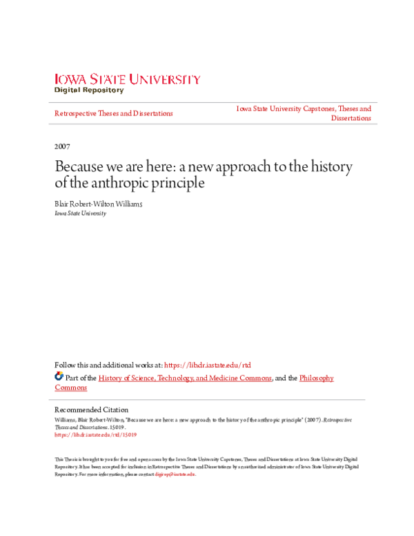(PDF) Reassessing the History of the Anthropic Principle