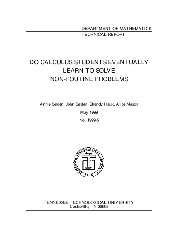 (PDF) Technical Report: Do Calculus Students Eventually Learn to Solve ...