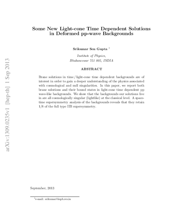 (PDF) Some new light-cone time dependent solutions in deformed pp-wave ...