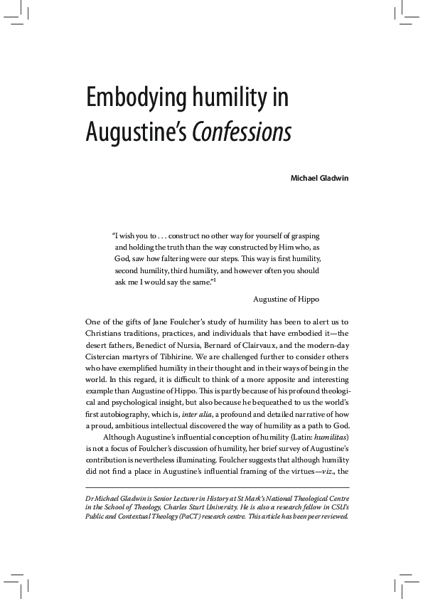 (PDF) Embodying humility in Augustine's Confessions