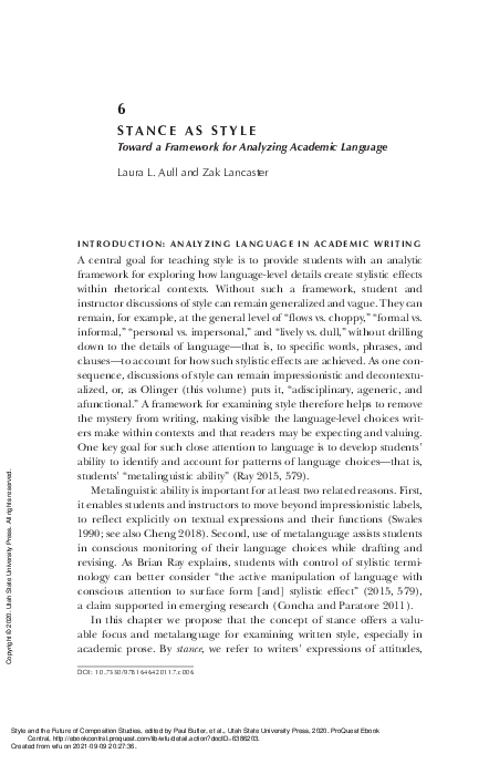 (PDF) Stance as Style: Toward a Framework for Analyzing Academic Language