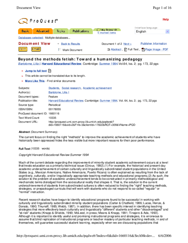 (PDF) Beyond the Methods Fetish: Toward a Humanizing Pedagogy