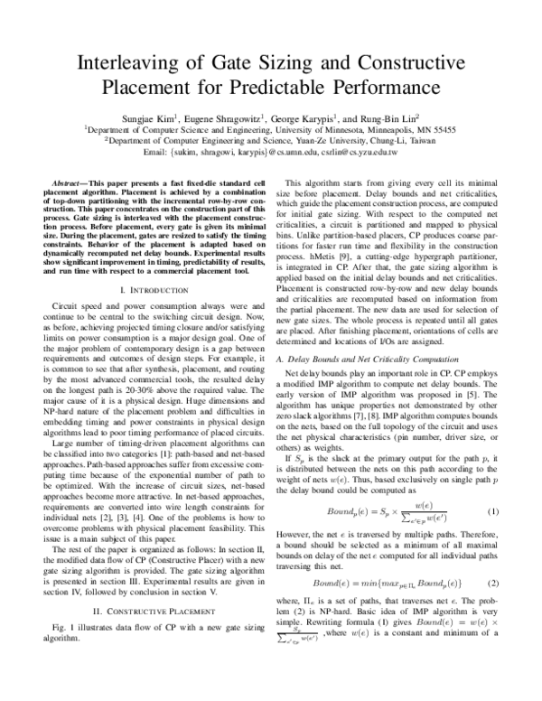 Pdf Interleaving Of Gate Sizing And Constructive Placement For Predictable Performance