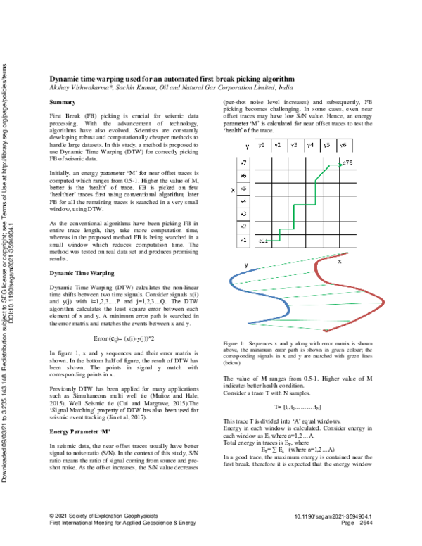 (PDF) Dynamic time warping used for an automated first-break picking algorithm