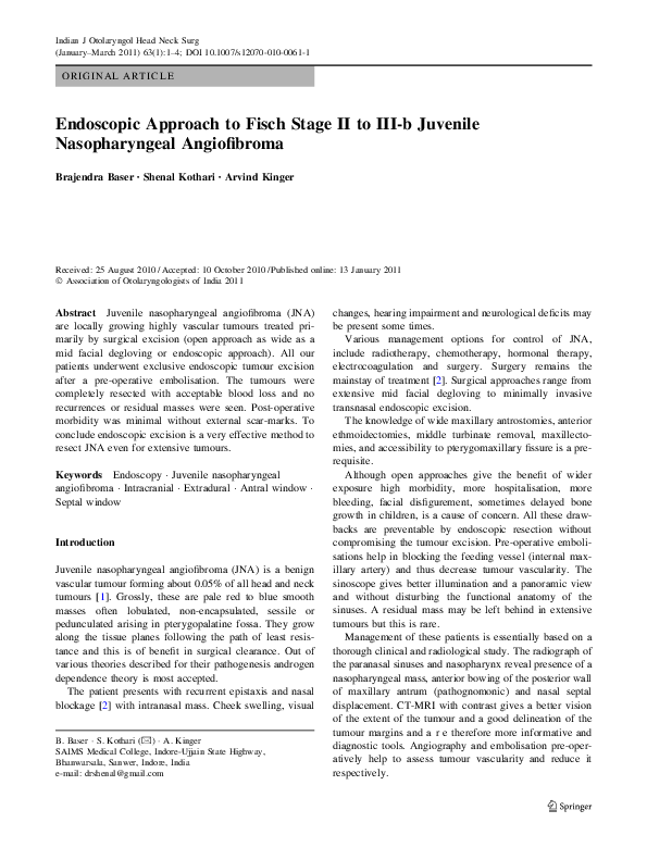 (PDF) Endoscopic Approach to Fisch Stage II to III-b Juvenile ...