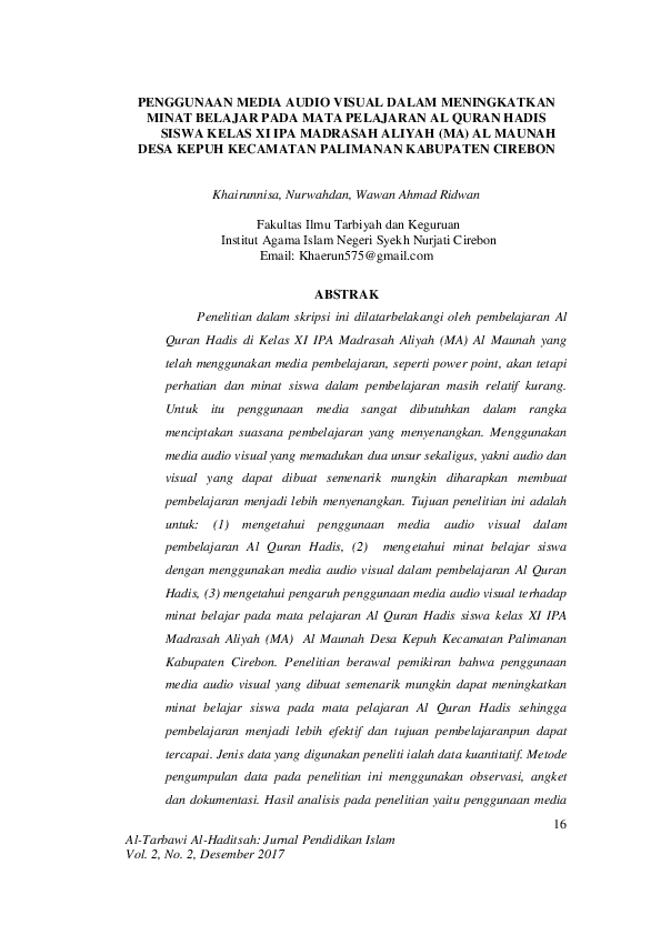 (PDF) Penggunaan Media Audio Visual Dalam Meningkatkan Hasil Belajar Siswa Pada Mata Pelajaran Fiqih