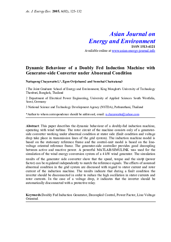 (PDF) Dynamic Behaviour of a Doubly Fed Induction Machine with ...
