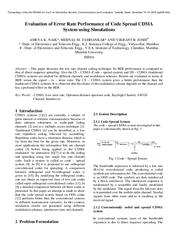 (PDF) Evaluation of Error Rate Performance of Code Spread CDMA System ...