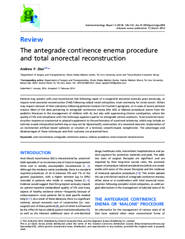 (PDF) The antegrade continence enema procedure and total anorectal ...