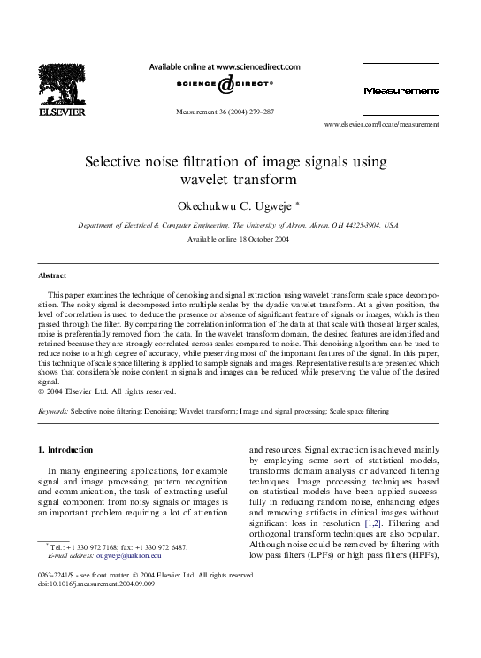 Pdf Selective Noise Filtration Of Image Signals Using Wavelet Transform