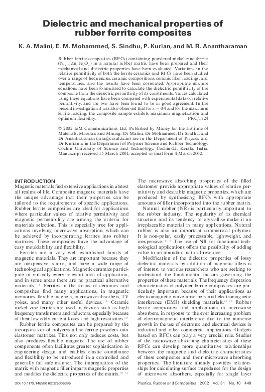 (PDF) Dielectric and mechanical properties of rubber ferrite composites