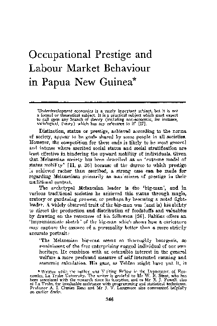 (PDF) Occupational Prestige and Labour Market Behaviour in Papua New Guinea