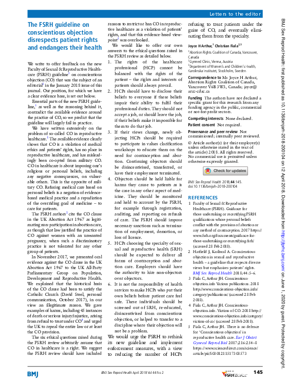 (PDF) The FSRH guideline on conscientious objection disrespects patient ...