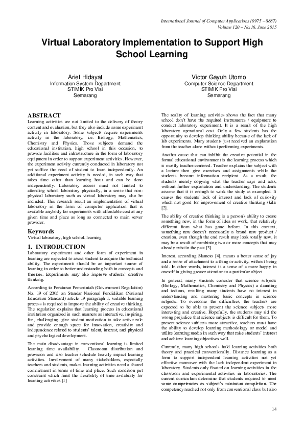 (PDF) Virtual Laboratory Implementation To Support High School Learning