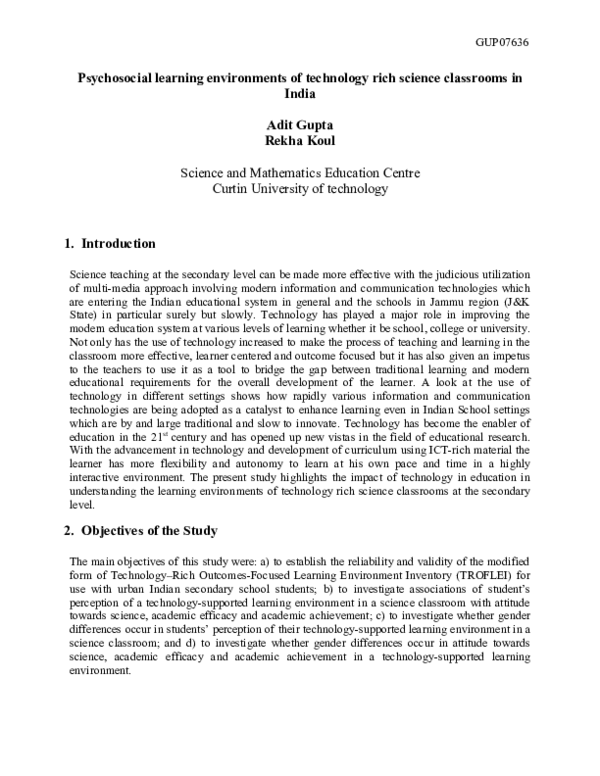(PDF) Psychosocial learning environments of technology rich science ...