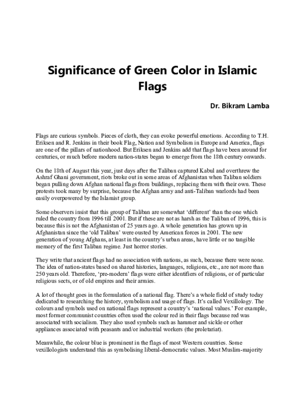(DOC) Significance of Green Color in Islamic Flags