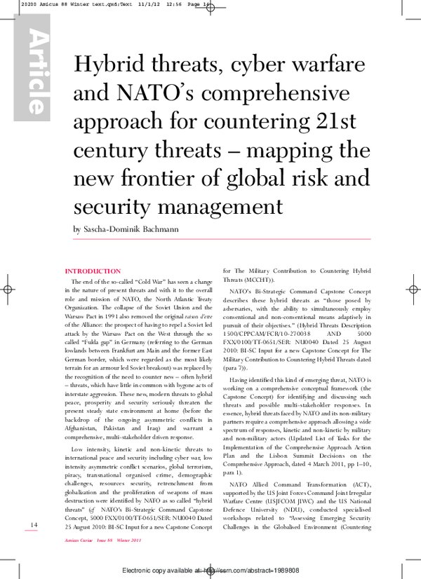 (PDF) Hybrid threats, cyber warfare and NATO's comprehensive approach ...