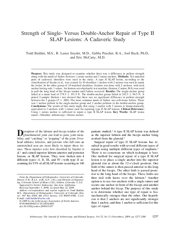 (PDF) Strength of Single- Versus Double-Anchor Repair of Type II SLAP ...