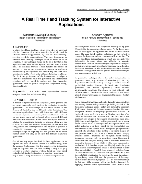 (PDF) A Real Time Hand Tracking System for Interactive Applications
