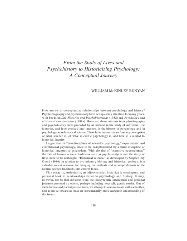 (PDF) From the Study of Lives and Psychohistory to Historicizing ...