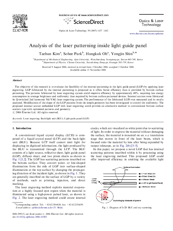 (PDF) Analysis of the laser patterning inside light guide panel