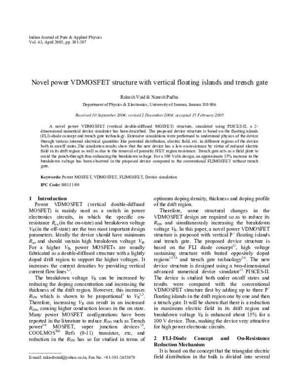 (PDF) Novel power VDMOSFET structure with vertical floating islands and ...