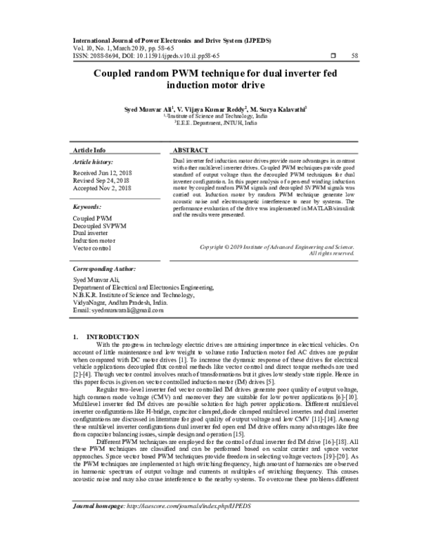 Pdf Coupled Random Pwm Technique For Dual Inverter Fed Induction