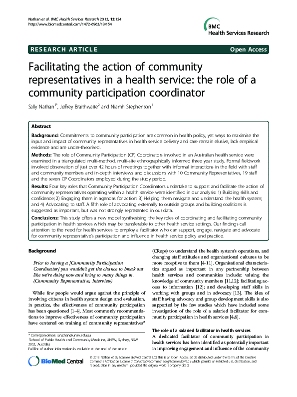 (PDF) Facilitating the action of community representatives in a health ...