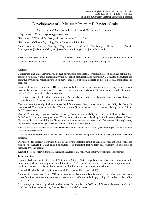 (PDF) Development of a Measure: Internet Behaviors Scale