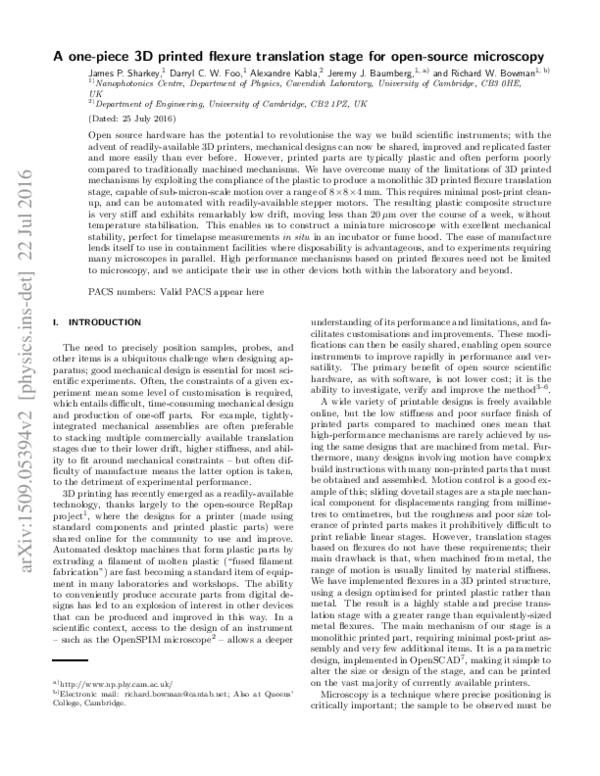 (PDF) A one-piece 3D printed flexure translation stage for open-source ...