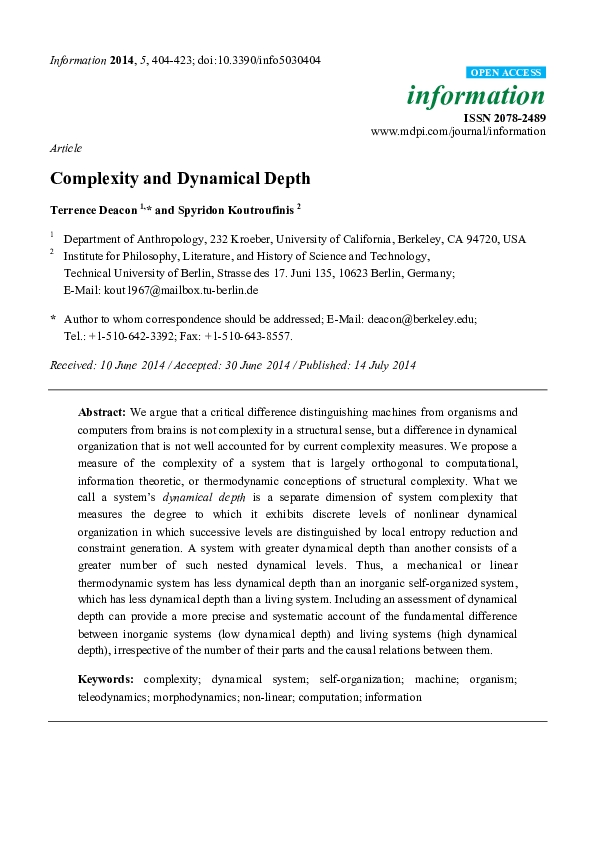 (PDF) Complexity and Dynamical Depth