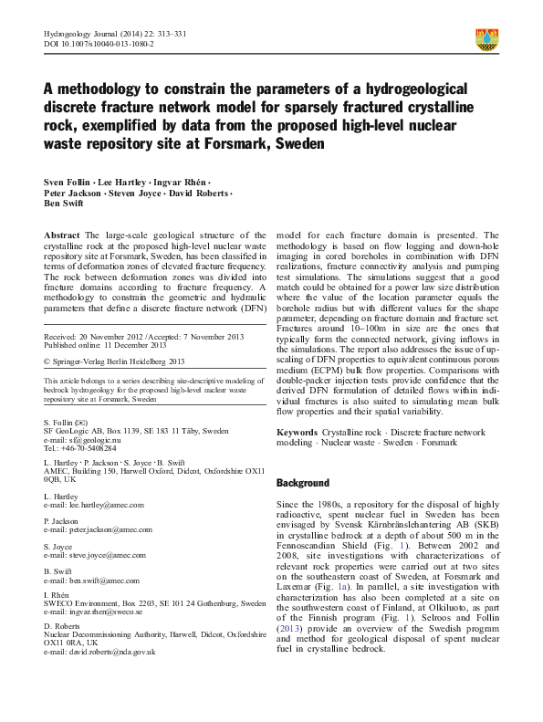 Pdf A Methodology To Constrain The Parameters Of A Hydrogeological Discrete Fracture Network